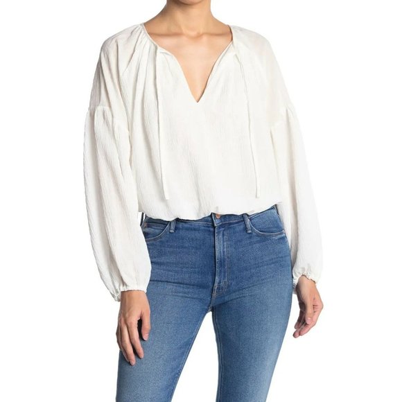 Wayf | Tops | Wayf Small Blouson Sleeve Bubble Hem Crepe Gauze Blouse ...